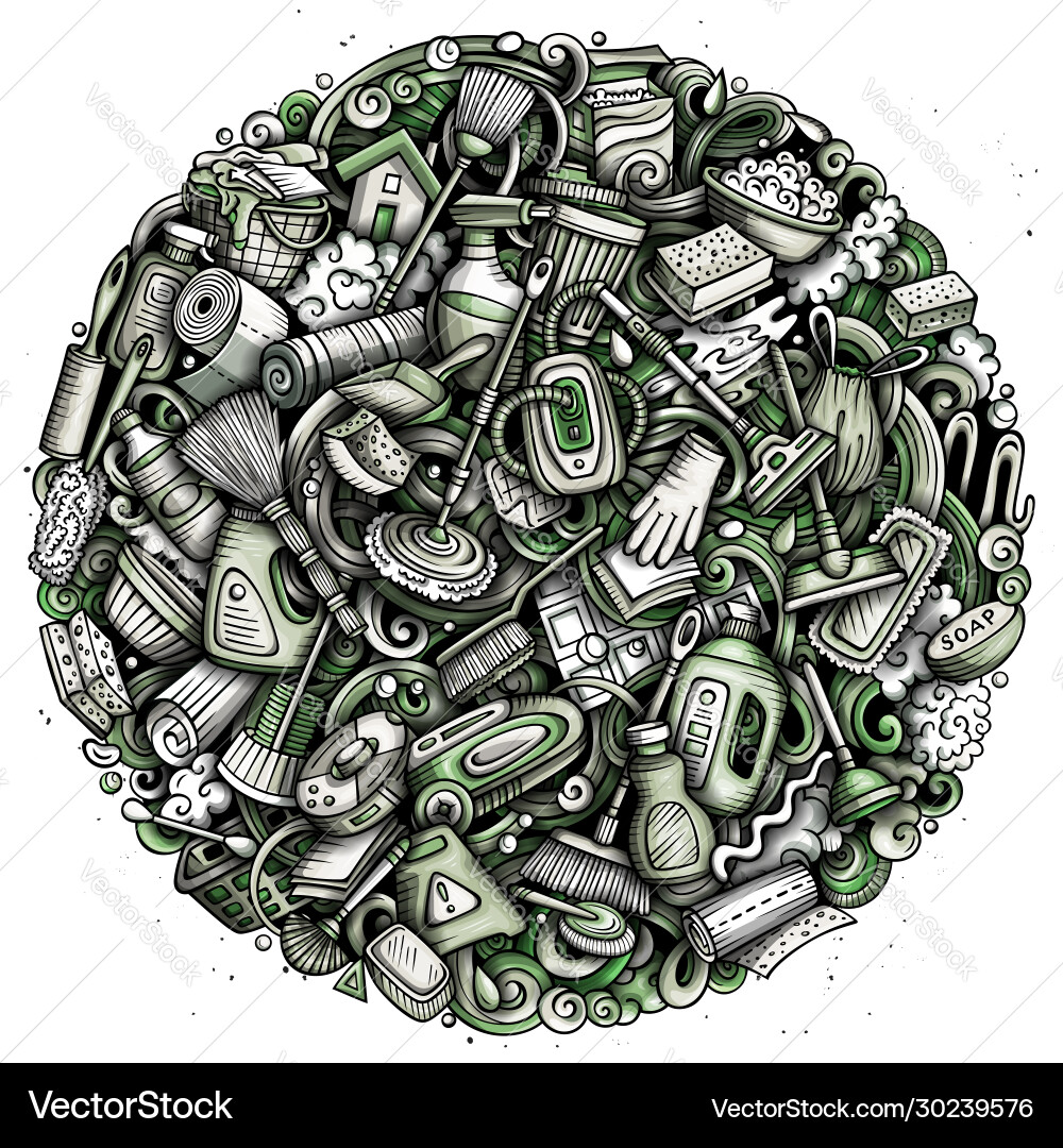 Funny Cleaning Doodle Set Royalty Free Vector Image