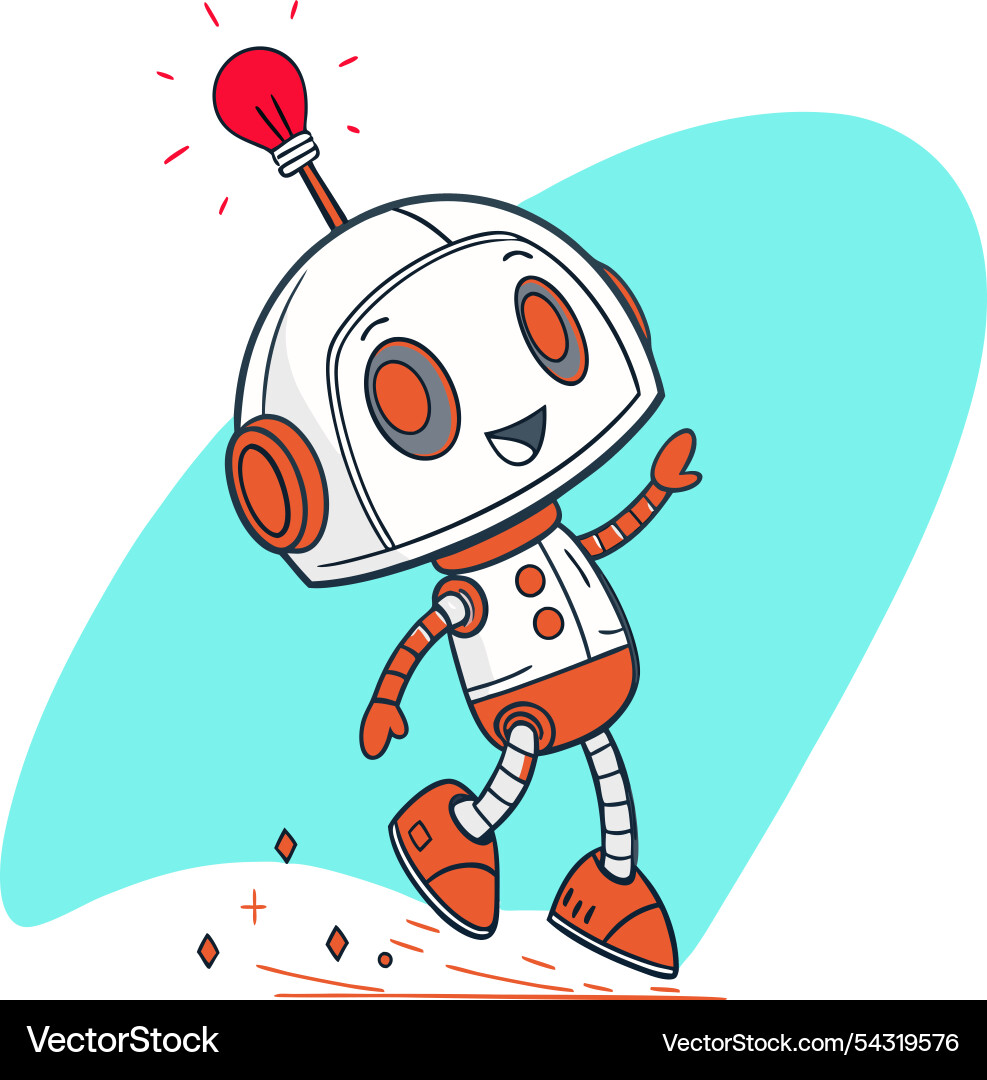 Happy robot cartoon light bulb antenna design Vector Image