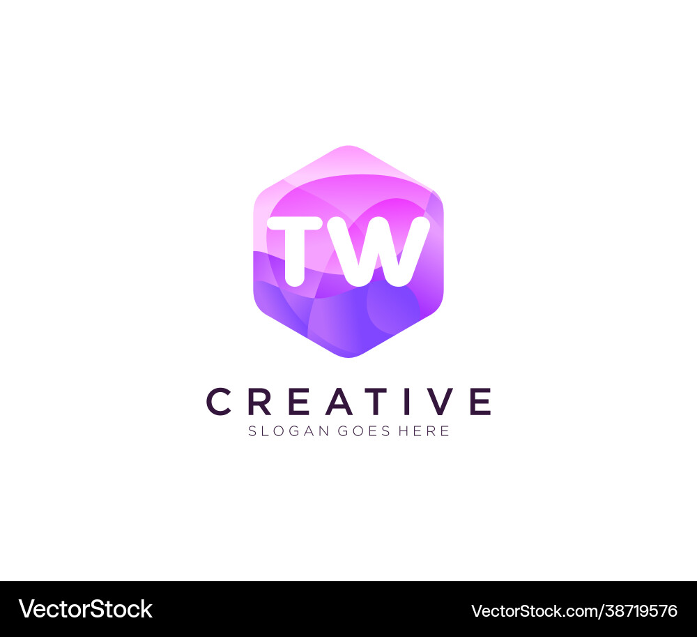 Tw initial logo with colorful hexagon modern Vector Image