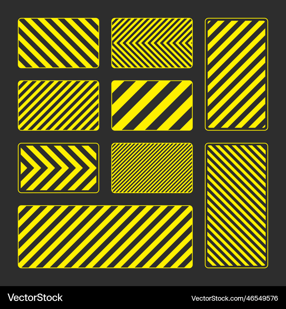 Verschiedene gelbe Warnzeichen mit diagonalen Linien
