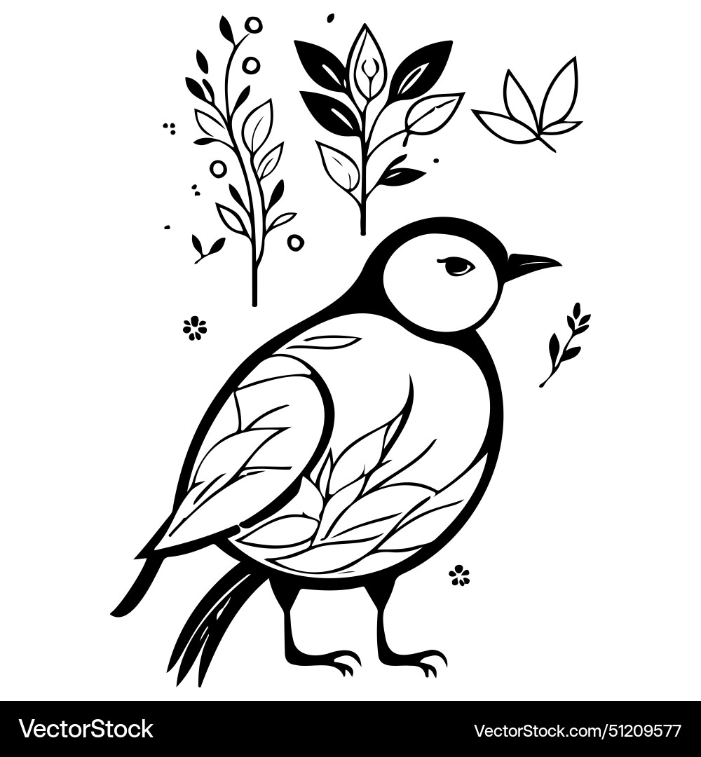 Bird flower sketch hand draw Royalty Free Vector Image