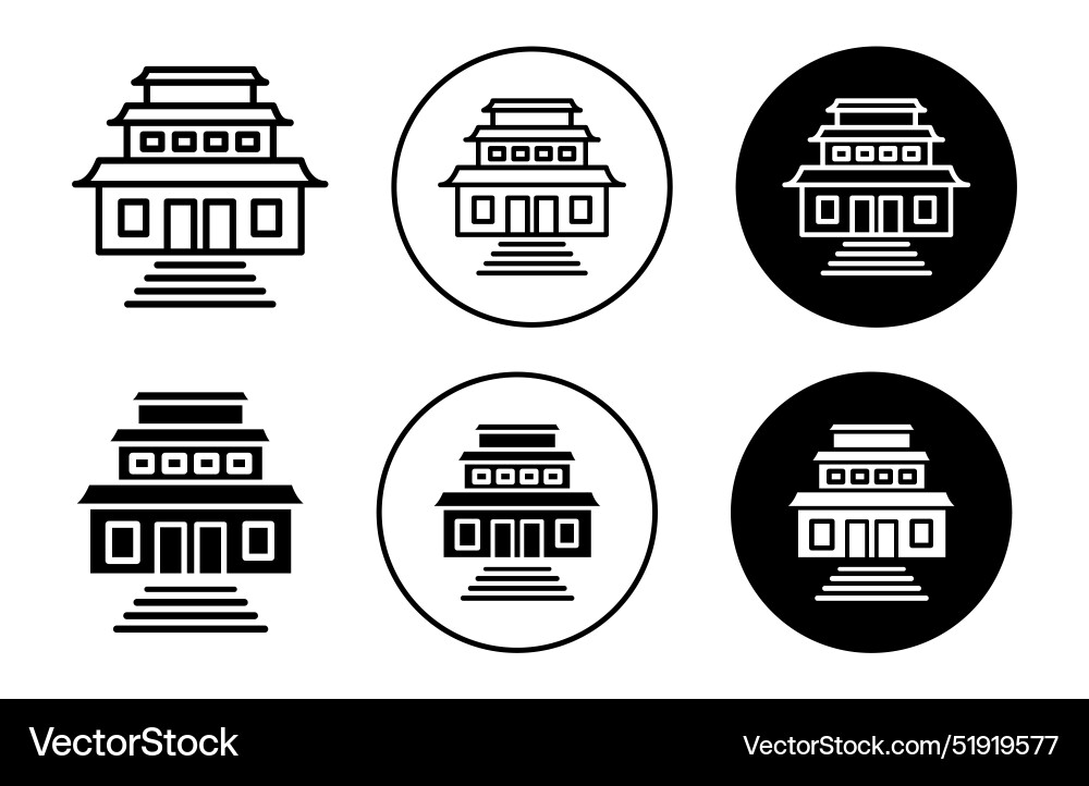 Buddhist temple icon collection of outline thin Vector Image