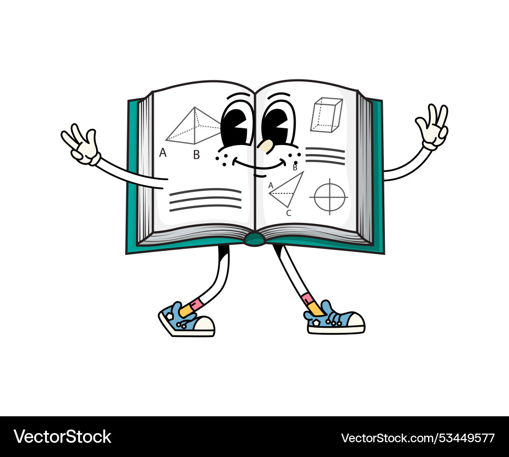 Cartoon groovy school geometry textbook character Vector Image