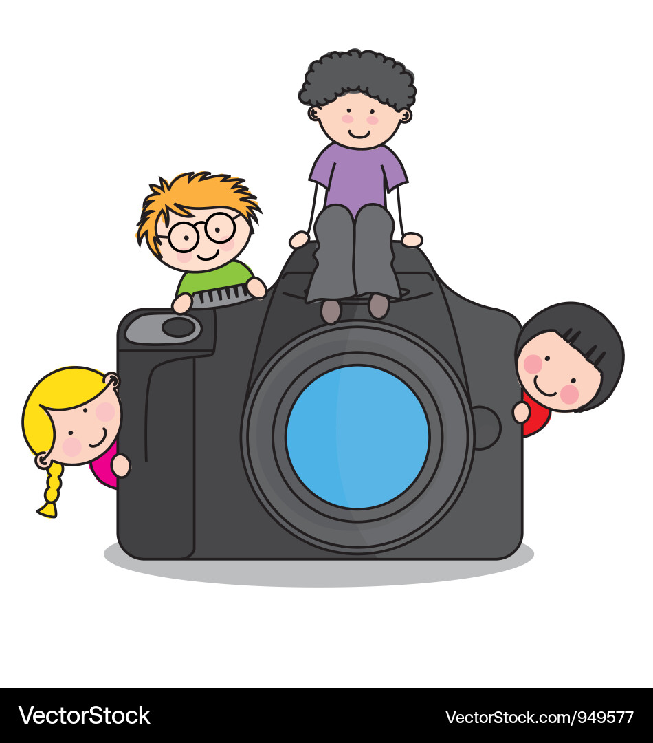 Children with a camera Royalty Free Vector Image