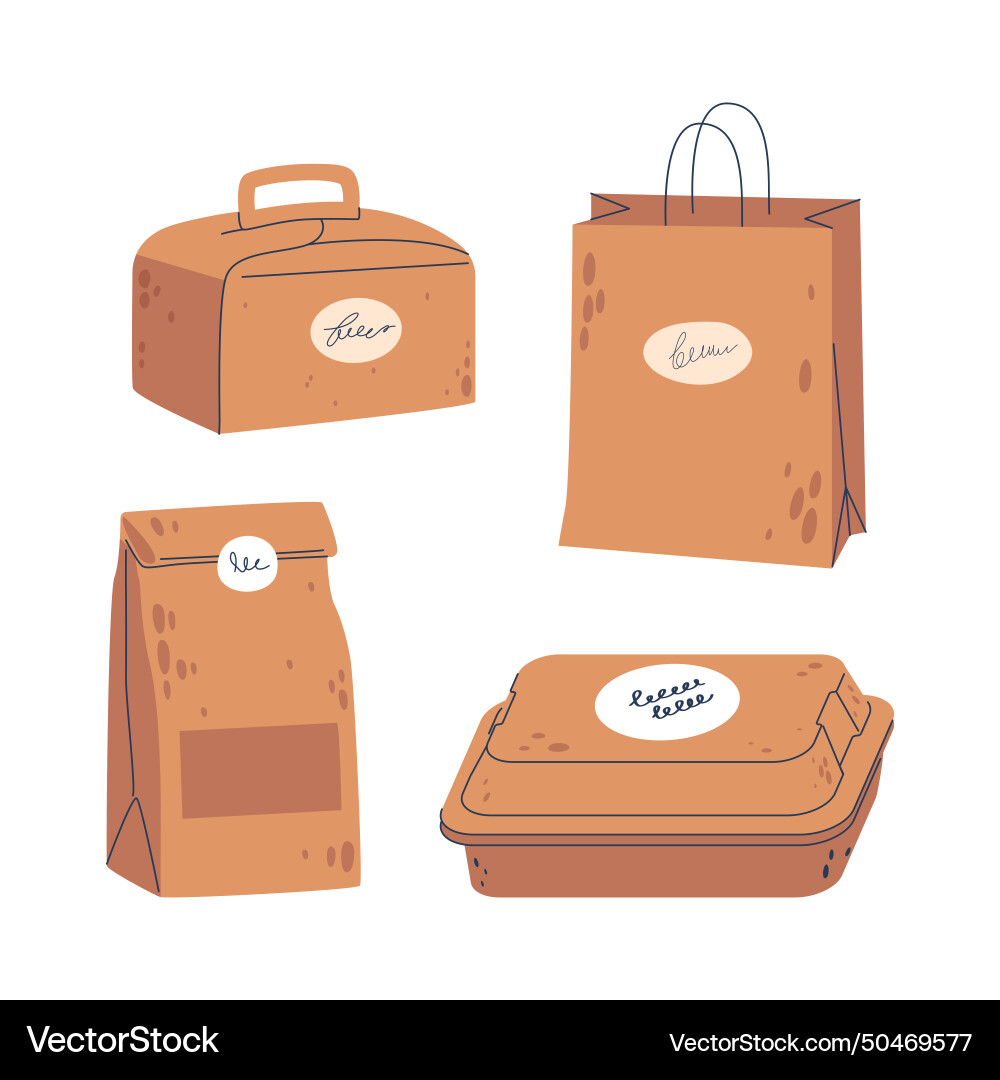 Disposable paper packages boxes and bags eco Vector Image