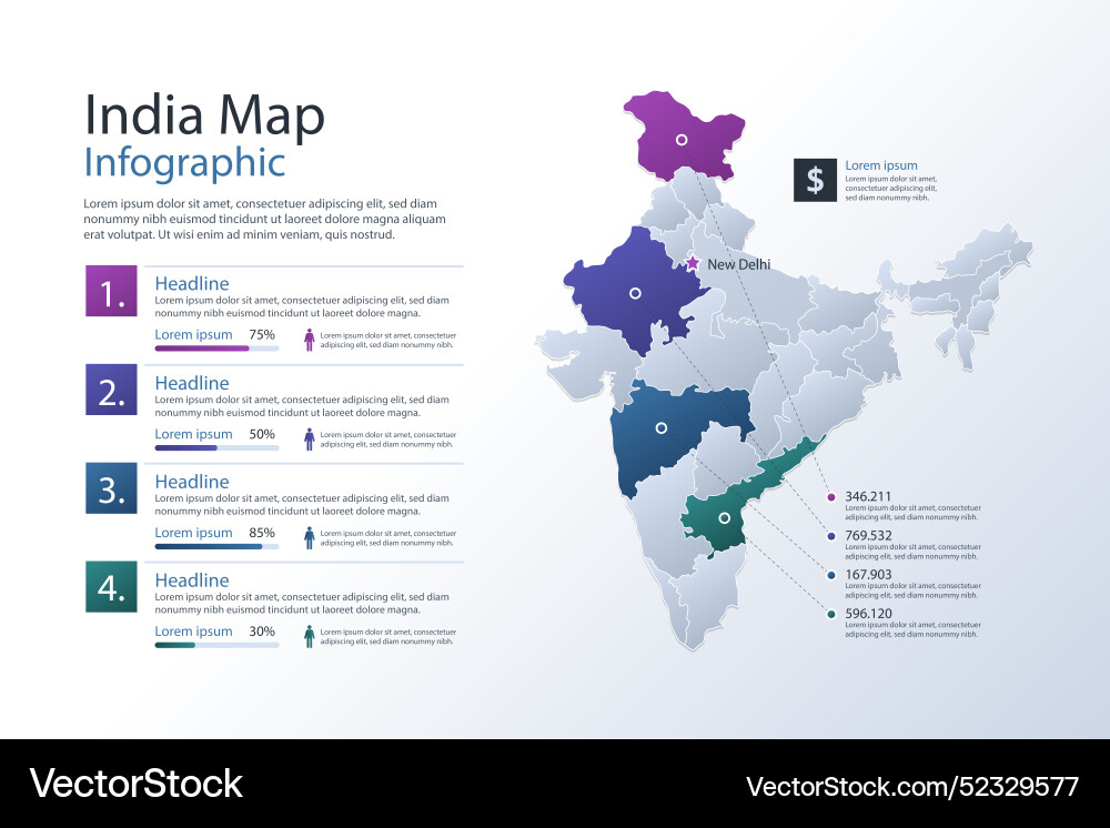 Gradient india map infographics Royalty Free Vector Image