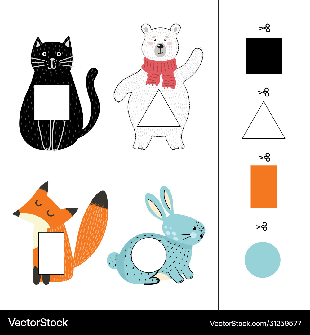 Match animals to colorful shapes Royalty Free Vector Image