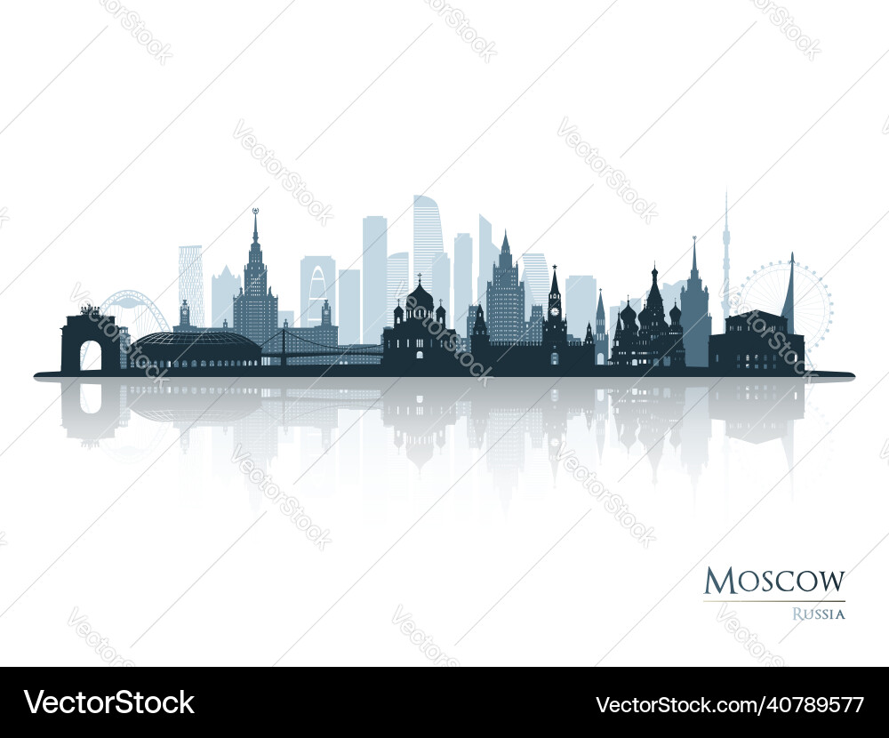 Moscow skyline silhouette with reflection Vector Image