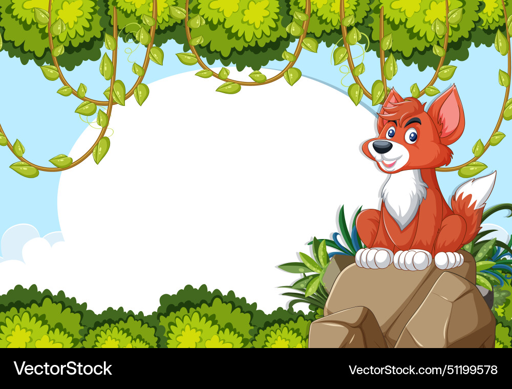 Animated fox sitting on a rock under vines Vector Image