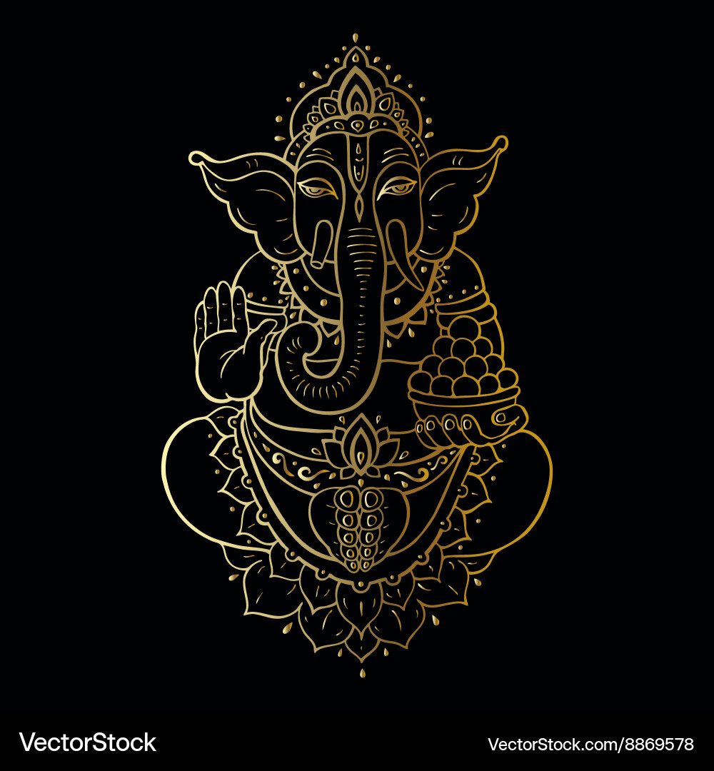 Golden ganapati meditation in lotus pose Vector Image
