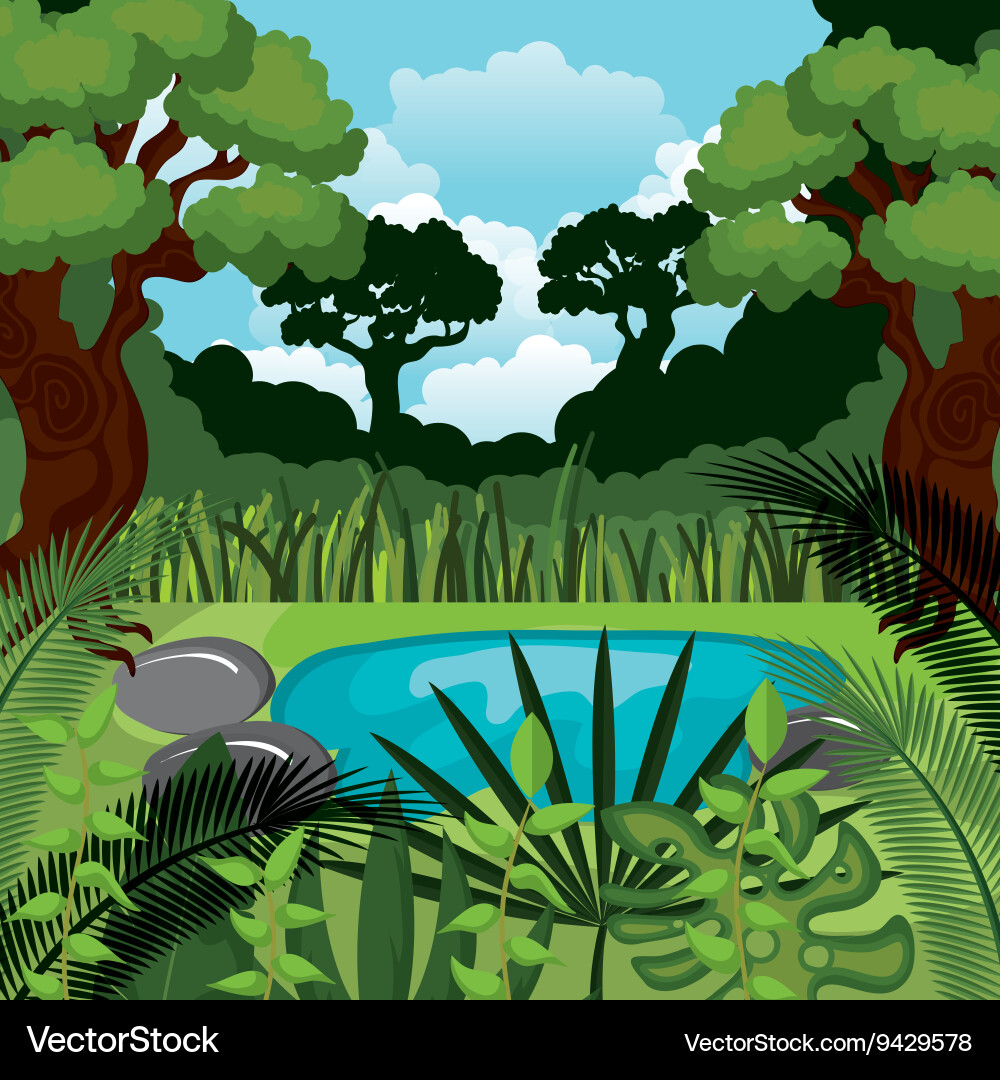Jungle landscape background isolated icon design Vector Image