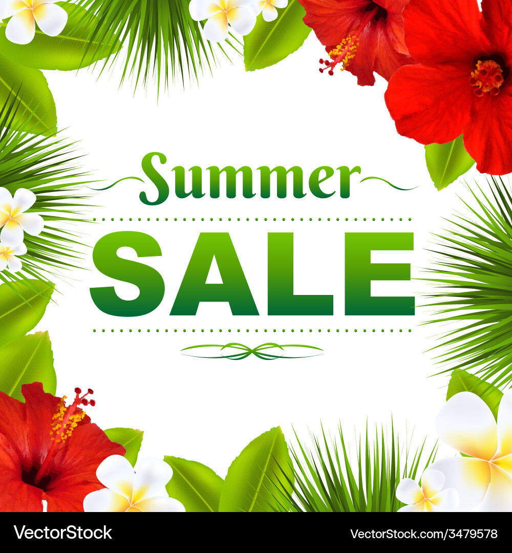 Sale tropical frame with flowers Royalty Free Vector Image