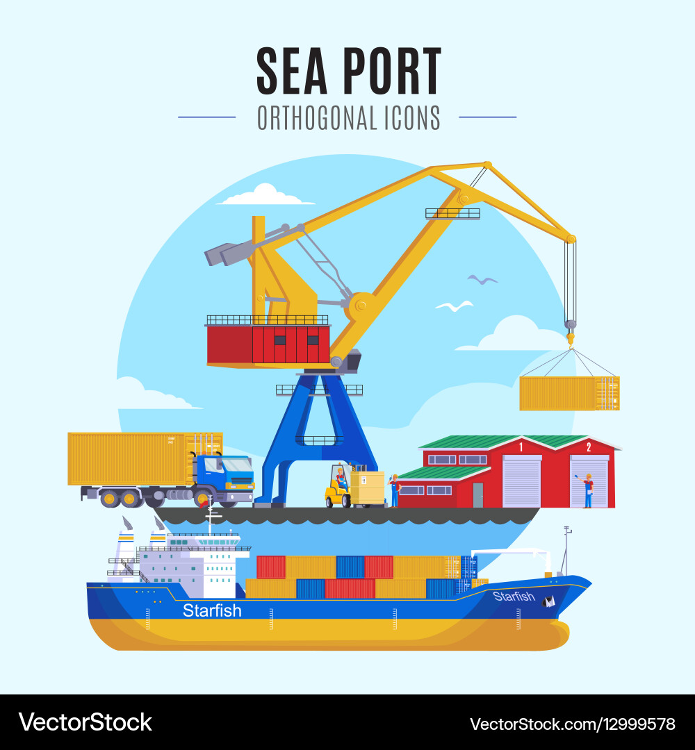 Sea port template Royalty Free Vector Image - VectorStock