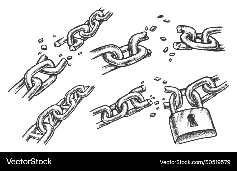 Broken chain links sketch lock or padlock Vector Image
