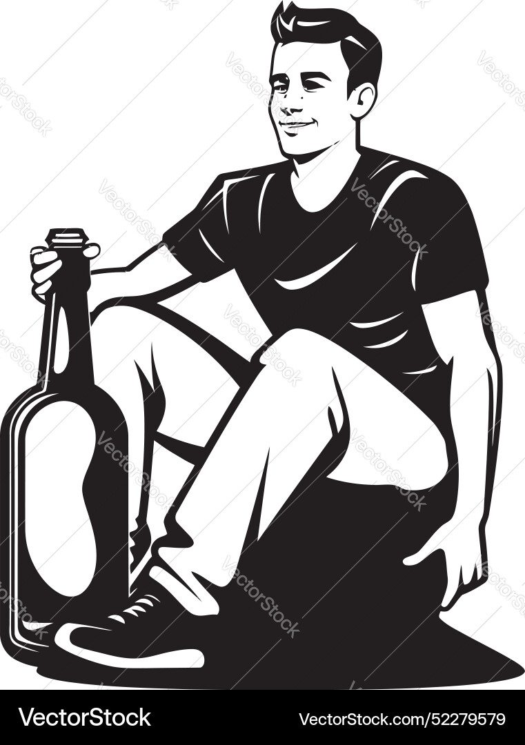 Contemplative quaff design of a drinker drunken Vector Image