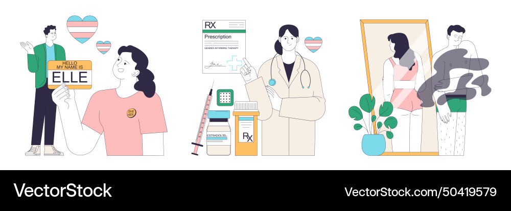 Gender transition process set gender-affirming Vector Image