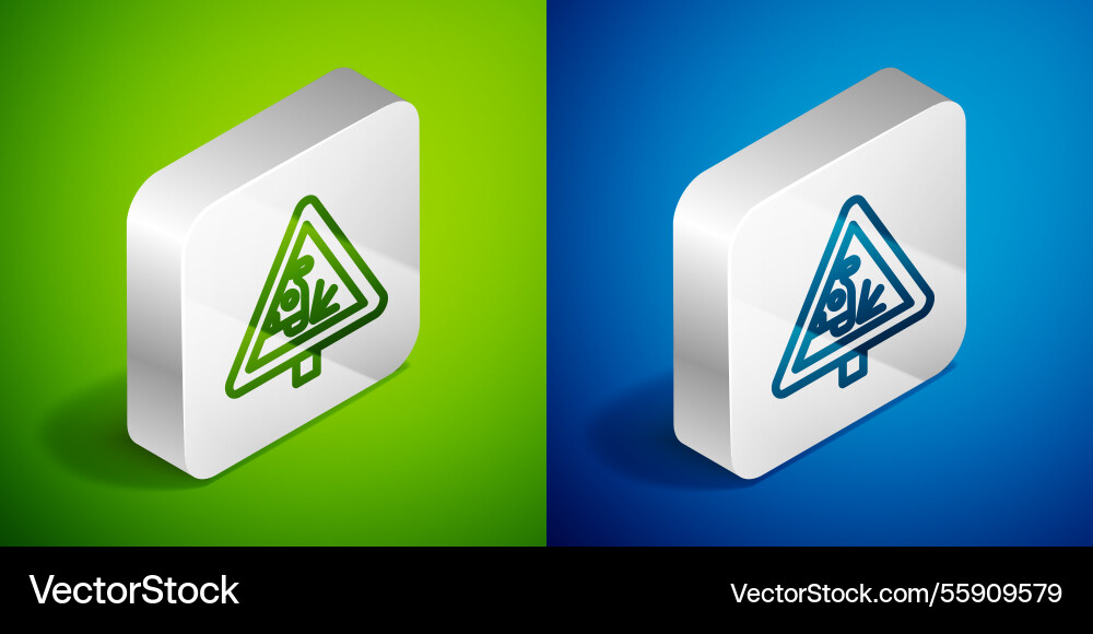 Isometric line warning road sign throwing stone Vector Image