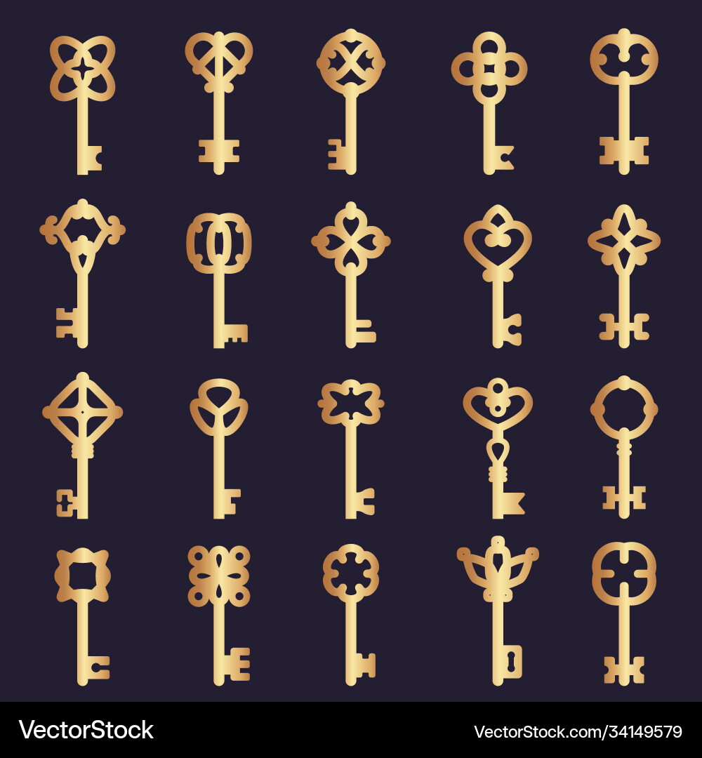 Metal keys collection steel Royalty Free Vector Image