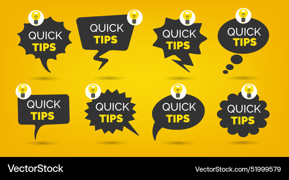 Quick tips helpful tricks emblem set Royalty Free Vector Quick tips helpful tricks emblem set Royalty Free Vector