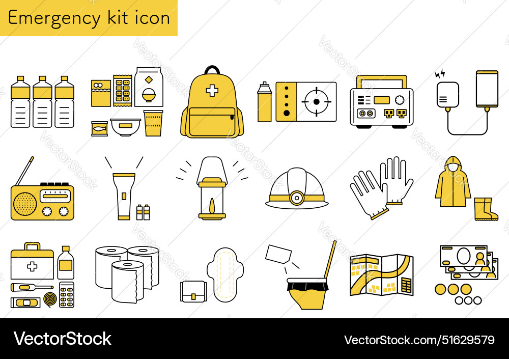 Simple line drawing icon of emergency kit set Vector Image