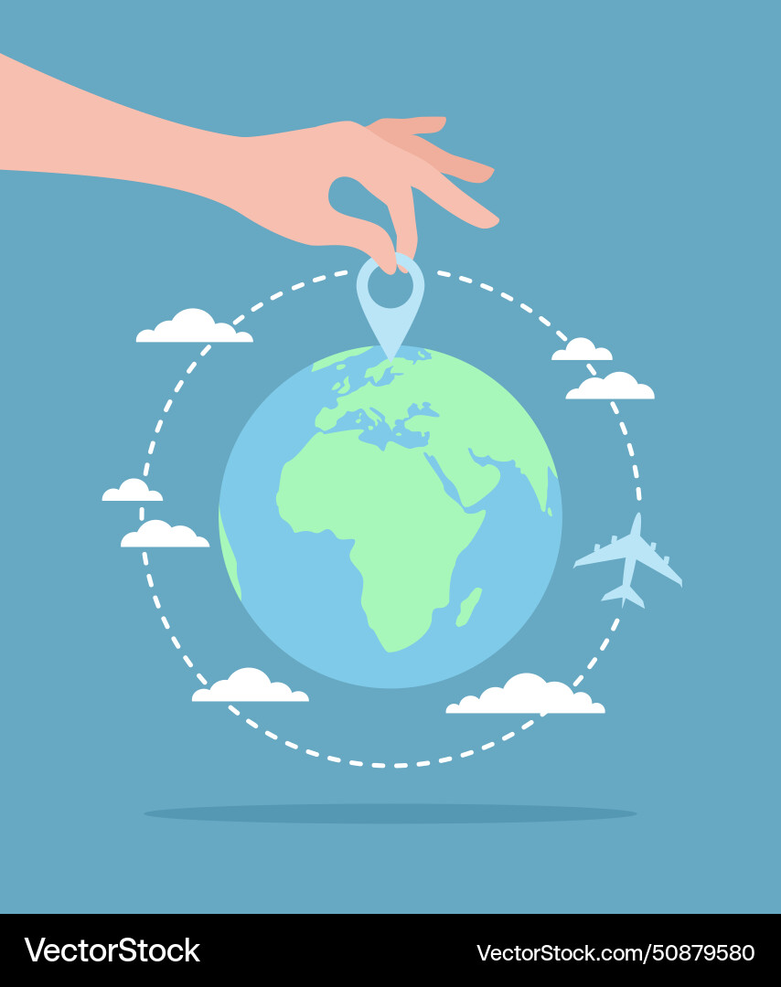 A hand putting pin icon on the earth globe Vector Image