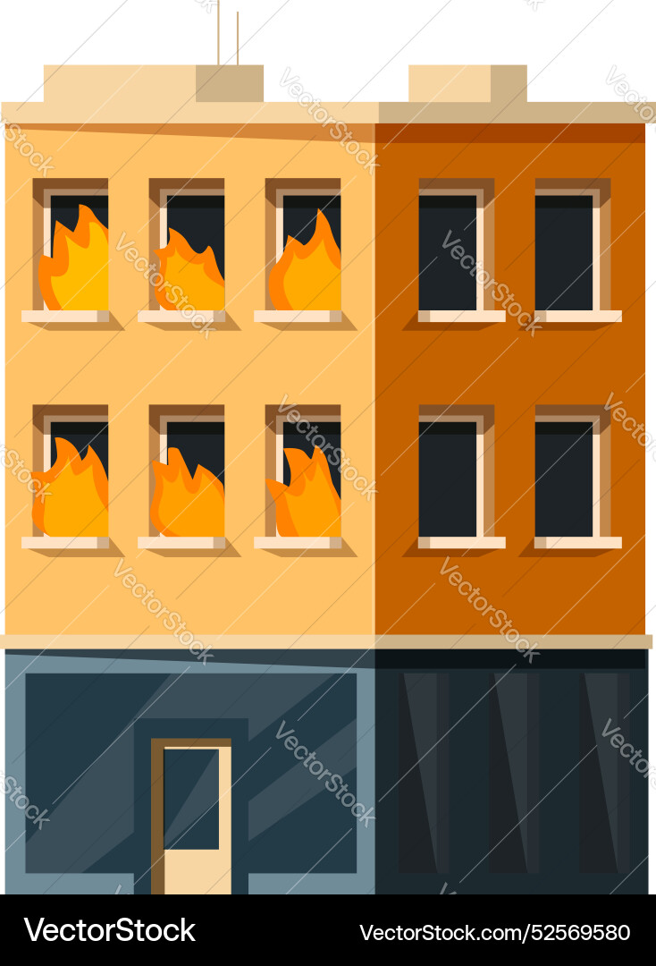 Burning apartment building with flames raging Vector Image