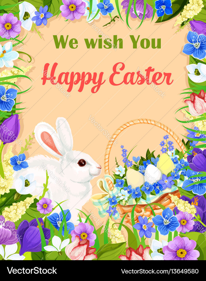 Happy easter wishes greeting card bunny egg Vector Image