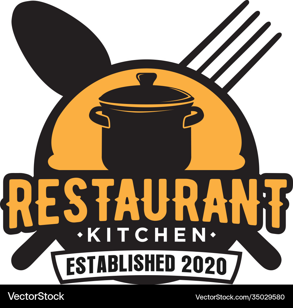 Restaurant logo with kitchen elements Royalty Free Vector