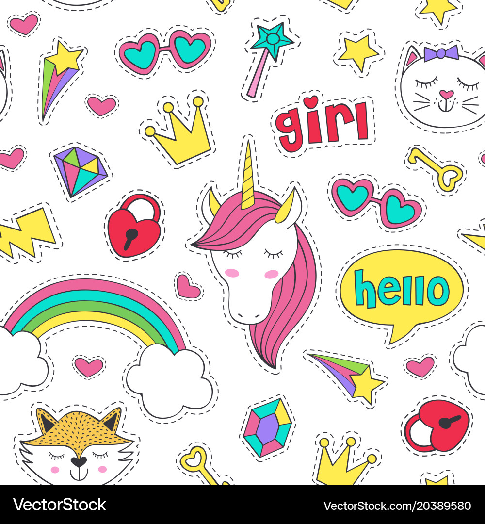 Seamless pattern with stickers for girl Royalty Free Vector