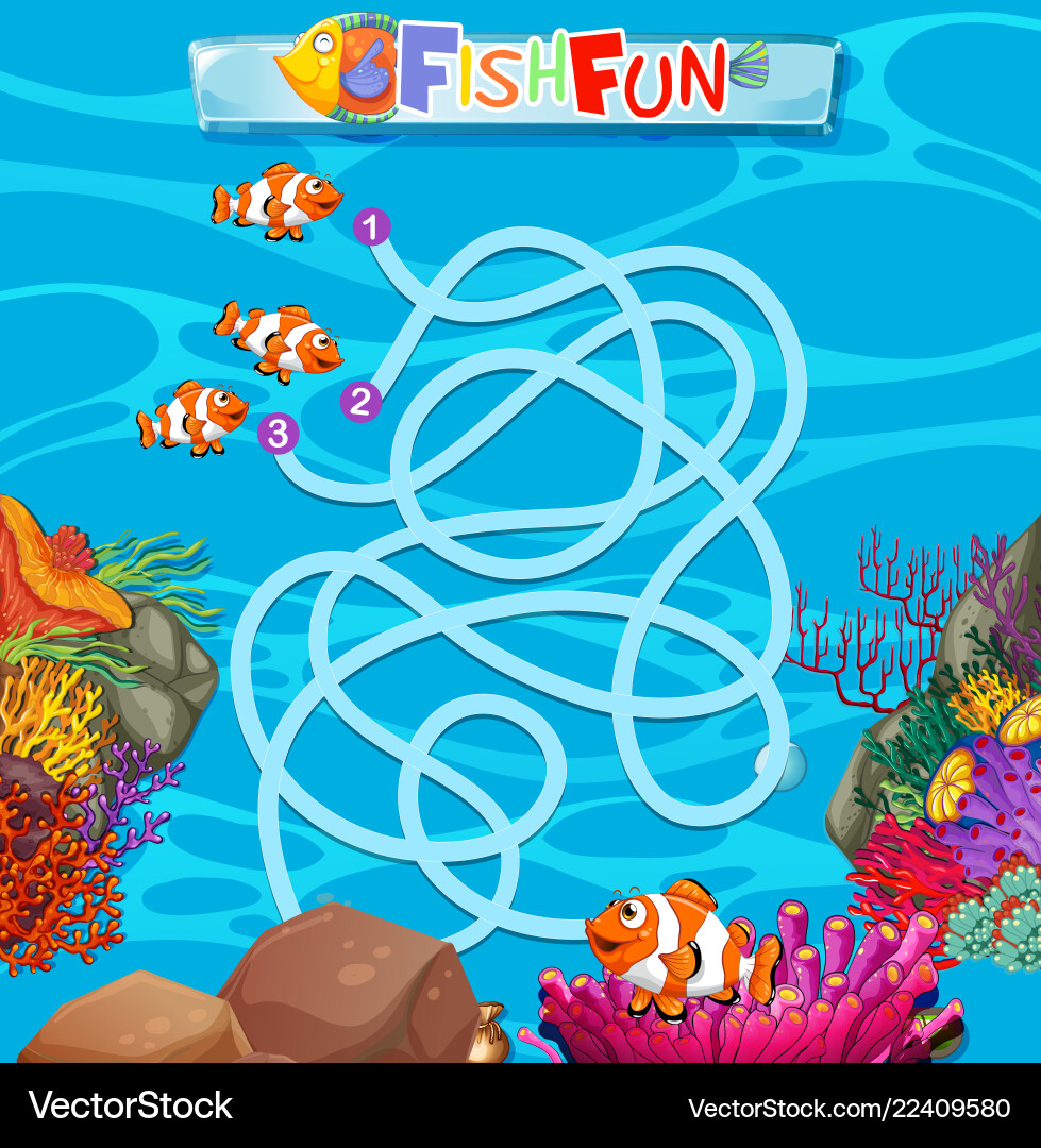 Underwater fish maze game template Royalty Free Vector Image