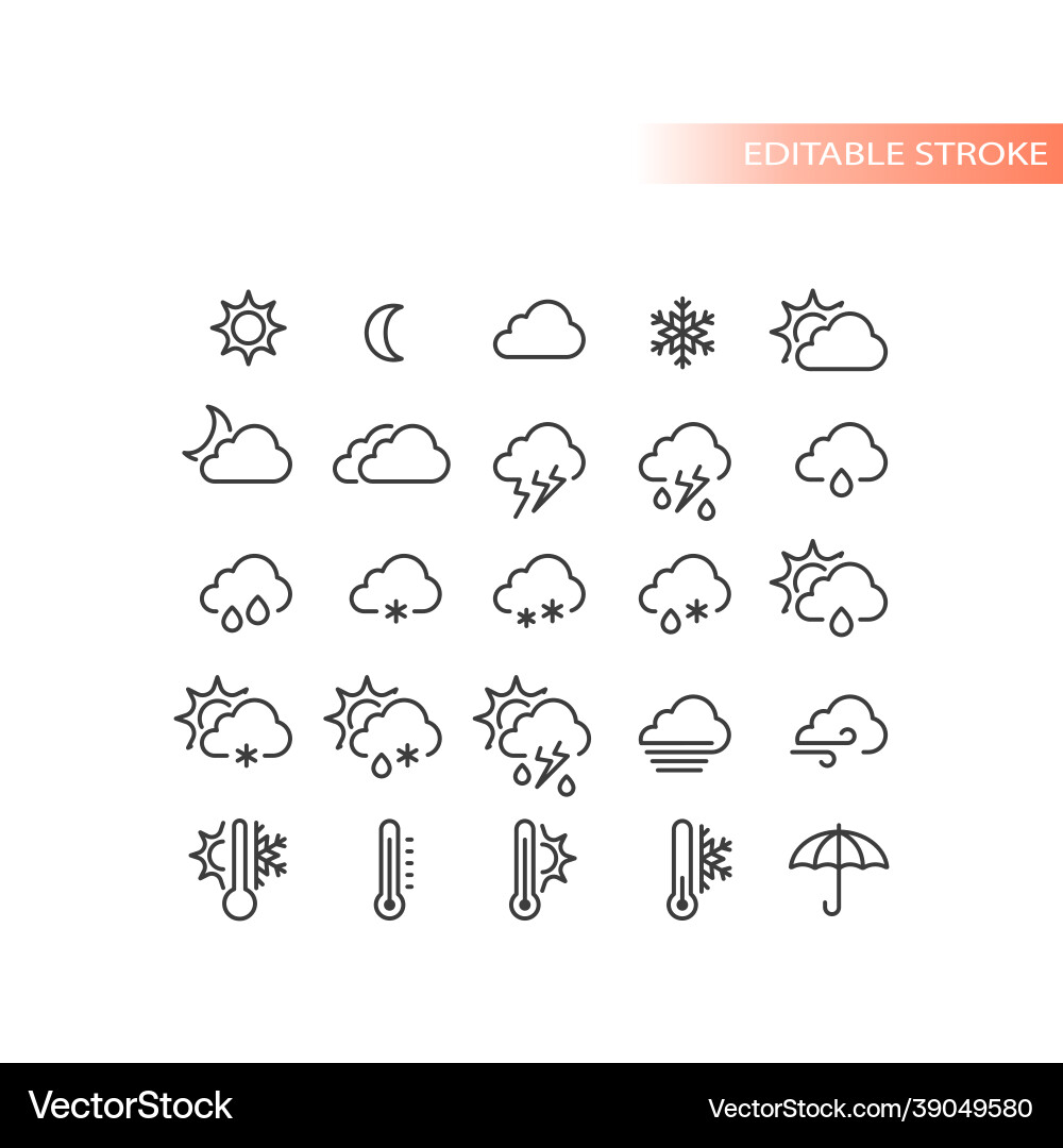 Weather forecast line icon set Royalty Free Vector Image
