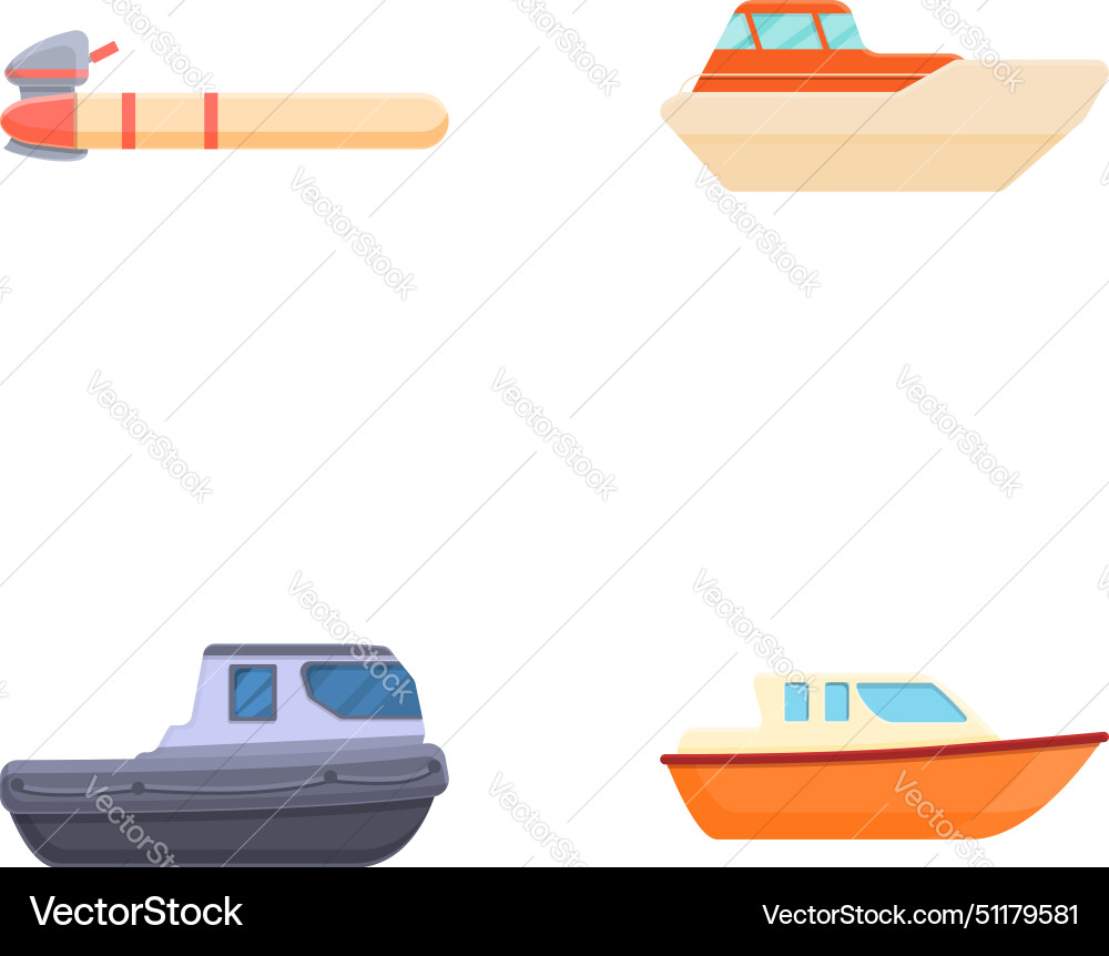 Cartoon boat icons set various Royalty Free Vector Image