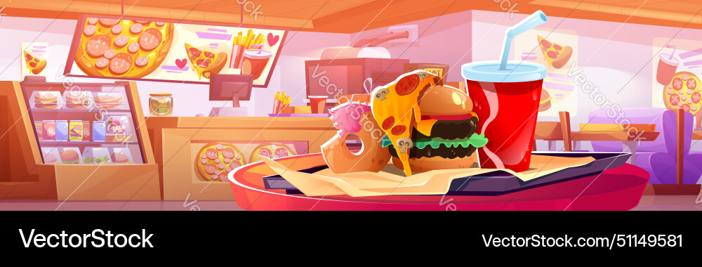Fast food cafe interior with burger and counter Vector Image
