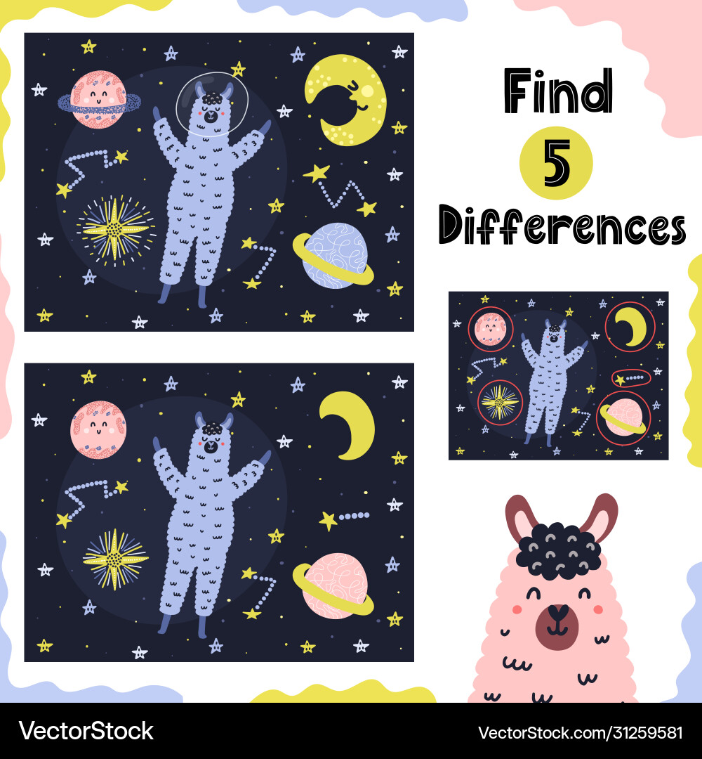 Find 5 differences activity game for kids Vector Image
