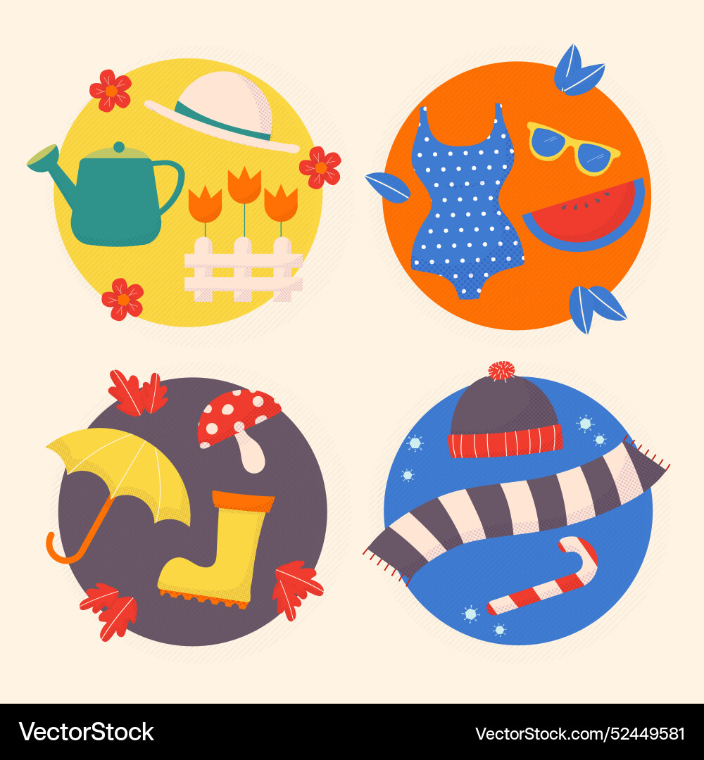 Hand drawn flat design seasons collection Vector Image