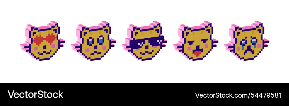 Set of 3d pixel emoticons cats a pack Royalty Free Vector