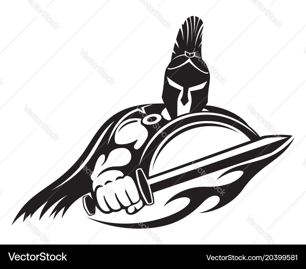 Warrior with shield and sword Royalty Free Vector Image