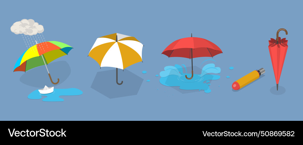 3d isometric flat of umbrella Royalty Free Vector Image