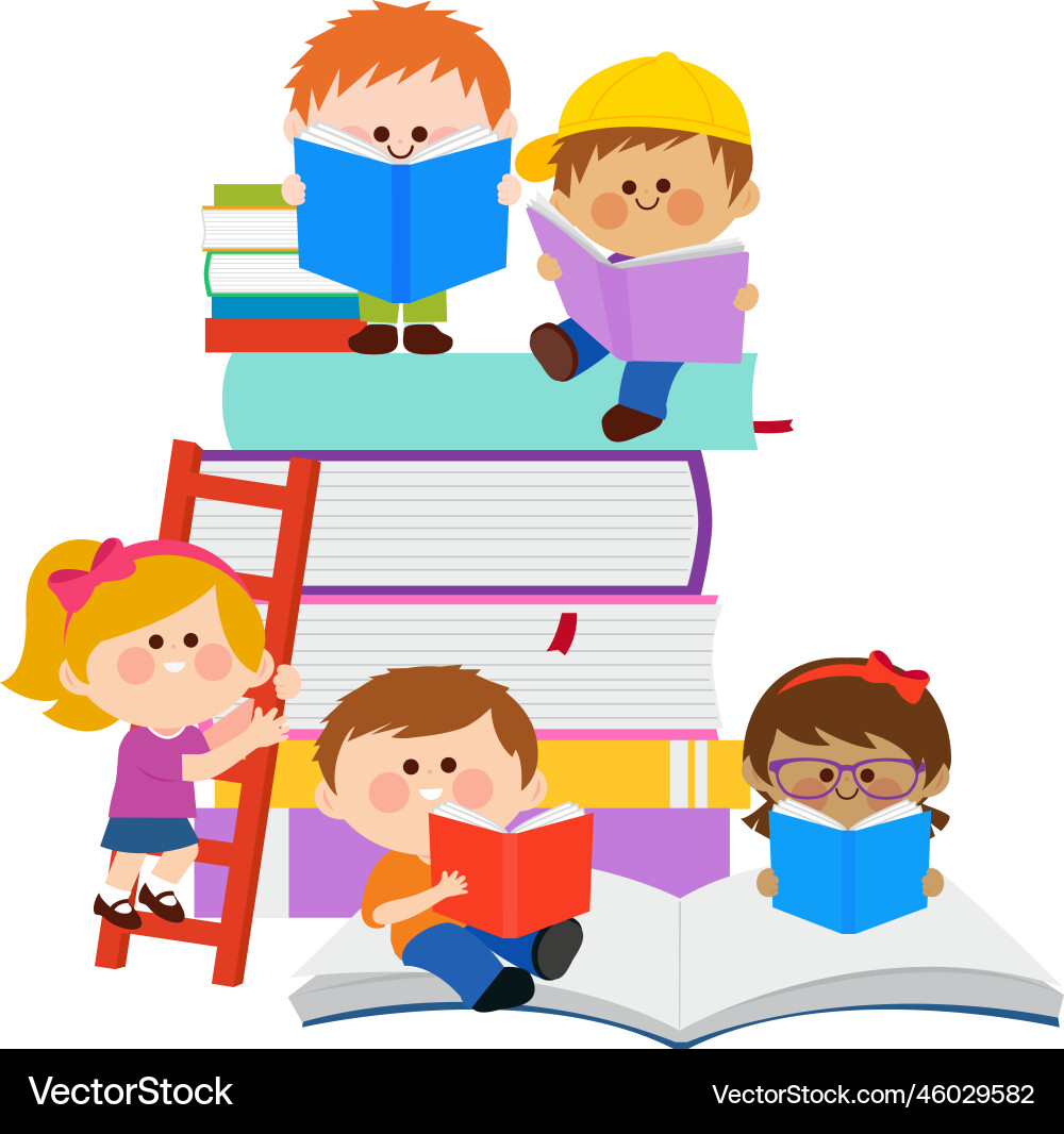 Children reading books Royalty Free Vector Image