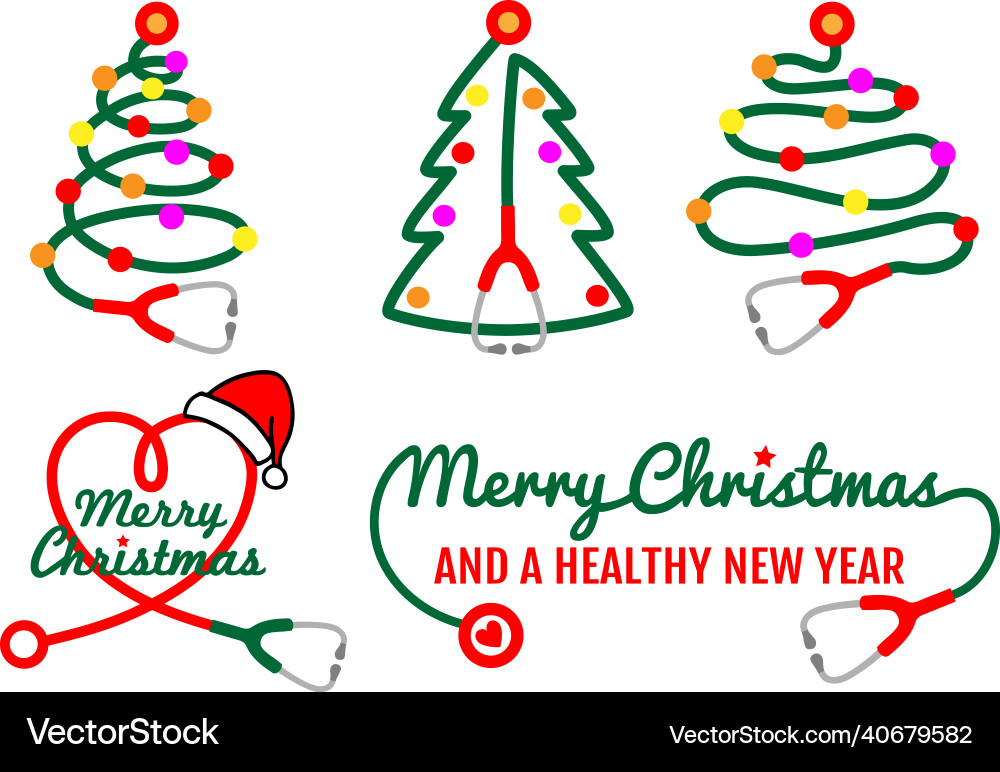 Christmas card with stethoscope tree for doctor Vector Image