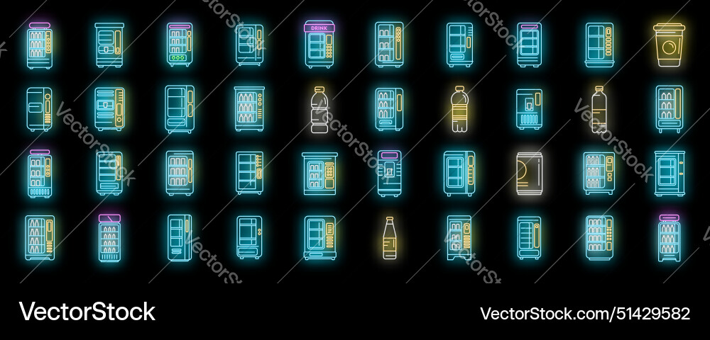 Drink machine icons set neon Royalty Free Vector Image
