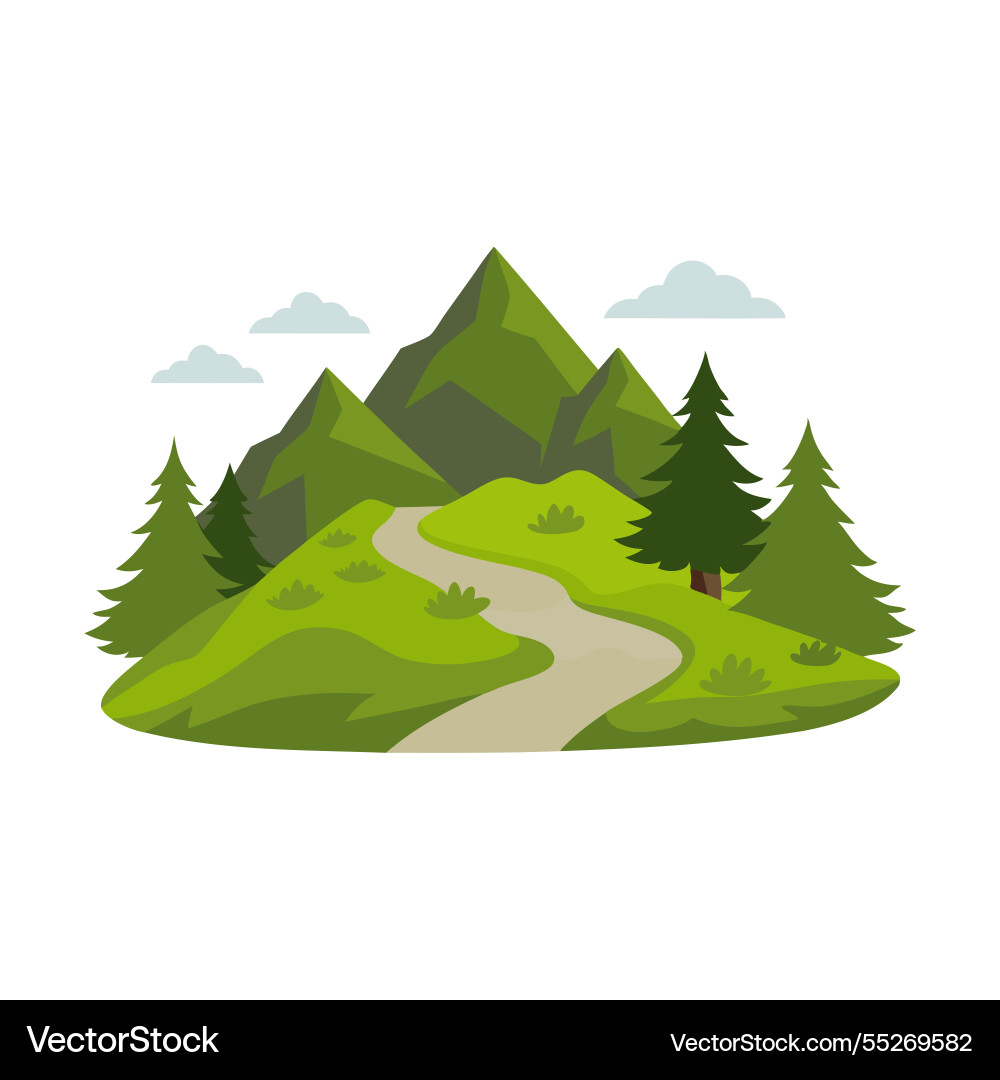 Mountain hiking trail through lush greenery Vector Image