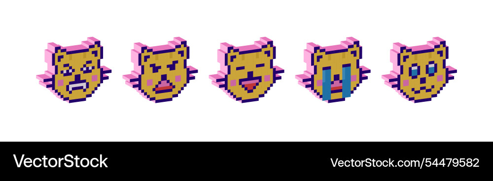 Set of 3d pixel emoticons cats a pack Royalty Free Vector