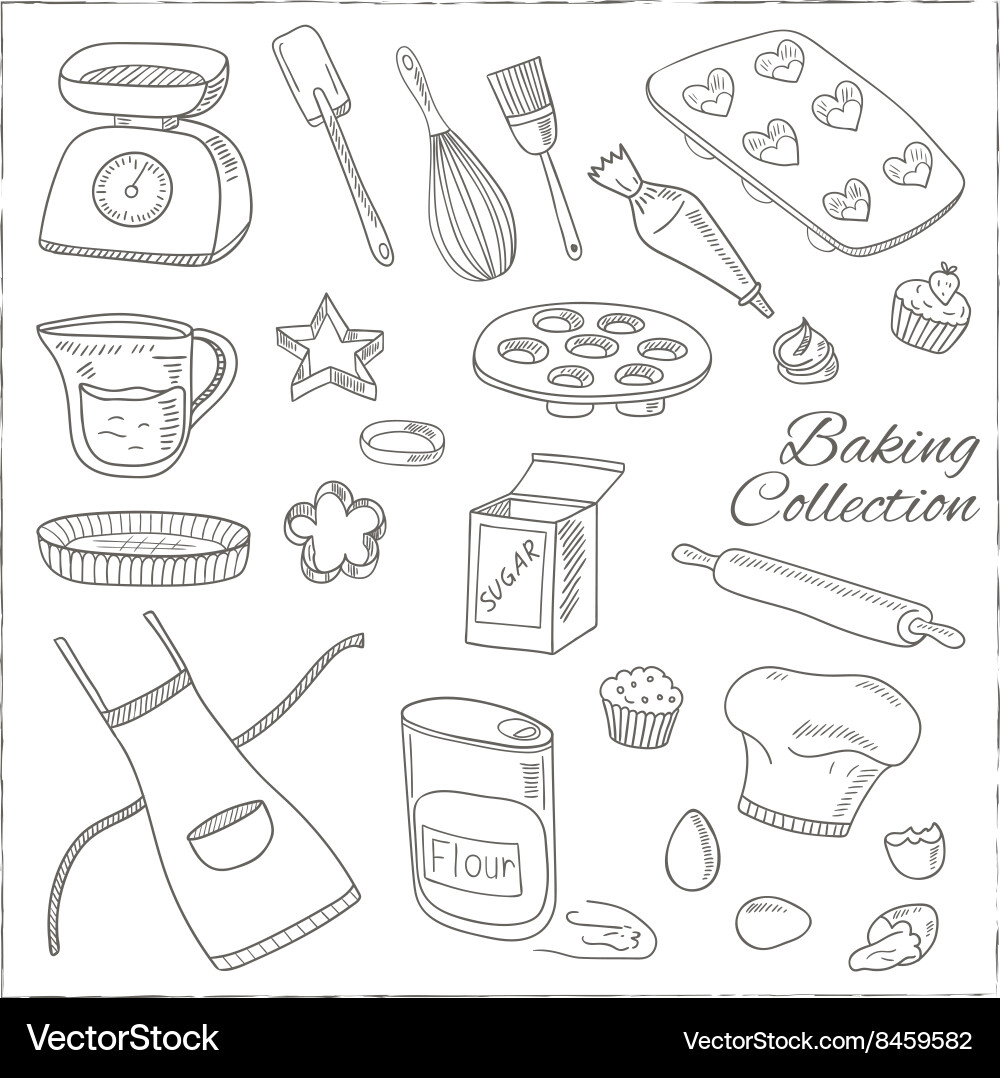 Baking Tools Drawing Baking Utensils Line Art Stock Illustrations