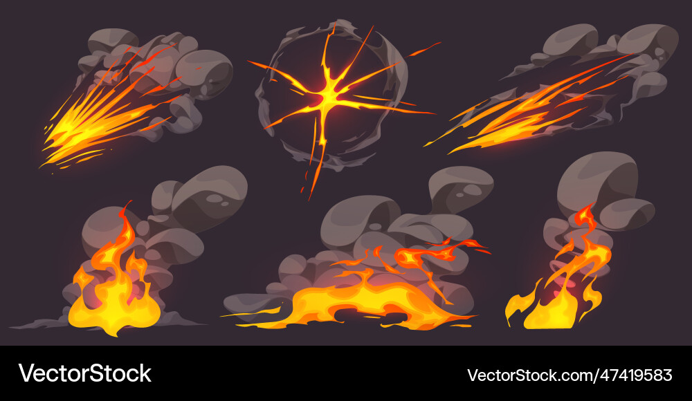 Cartoon fire game effect with smoke cloud Vector Image