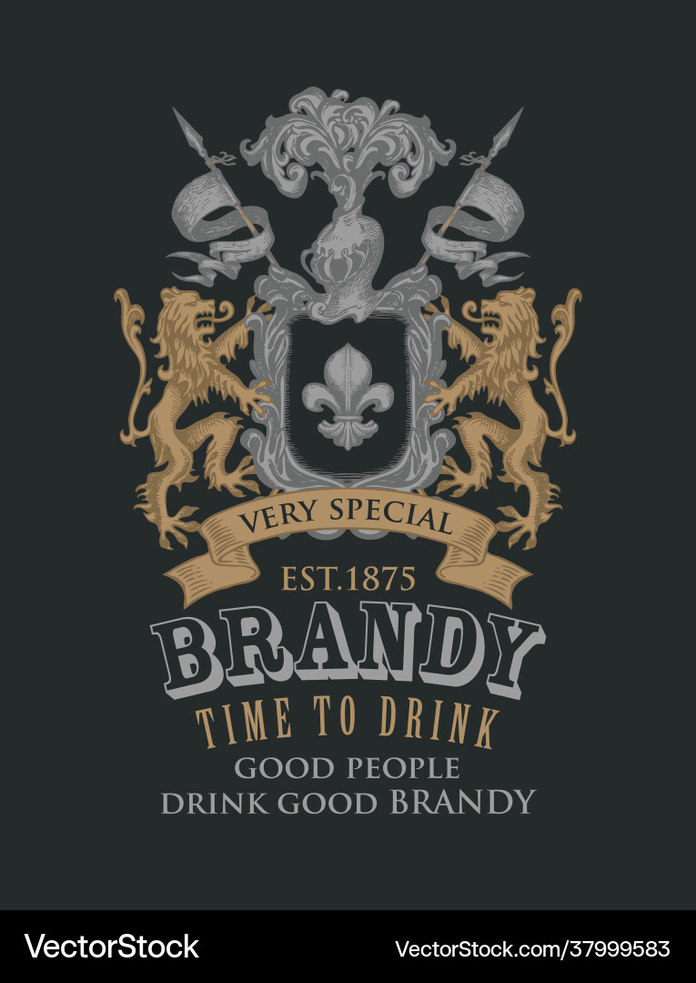 Hand-drawn label for brandy with coat arms Vector Image