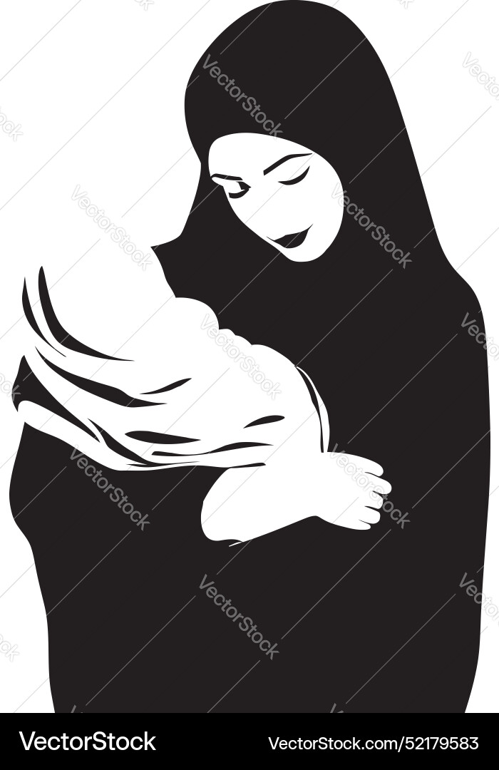 Motherly elegance hijab mother and child emblem Vector Image