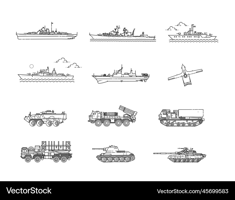 Warships and military technical transport Vector Image