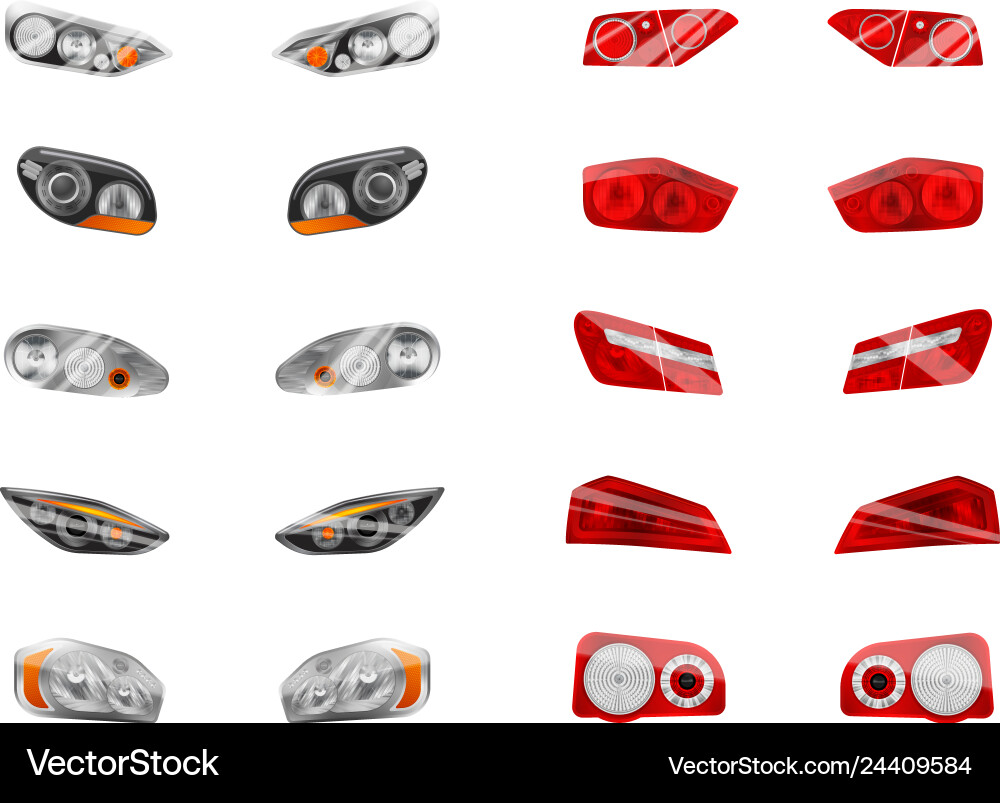 Auto lights realistic collection Royalty Free Vector Image