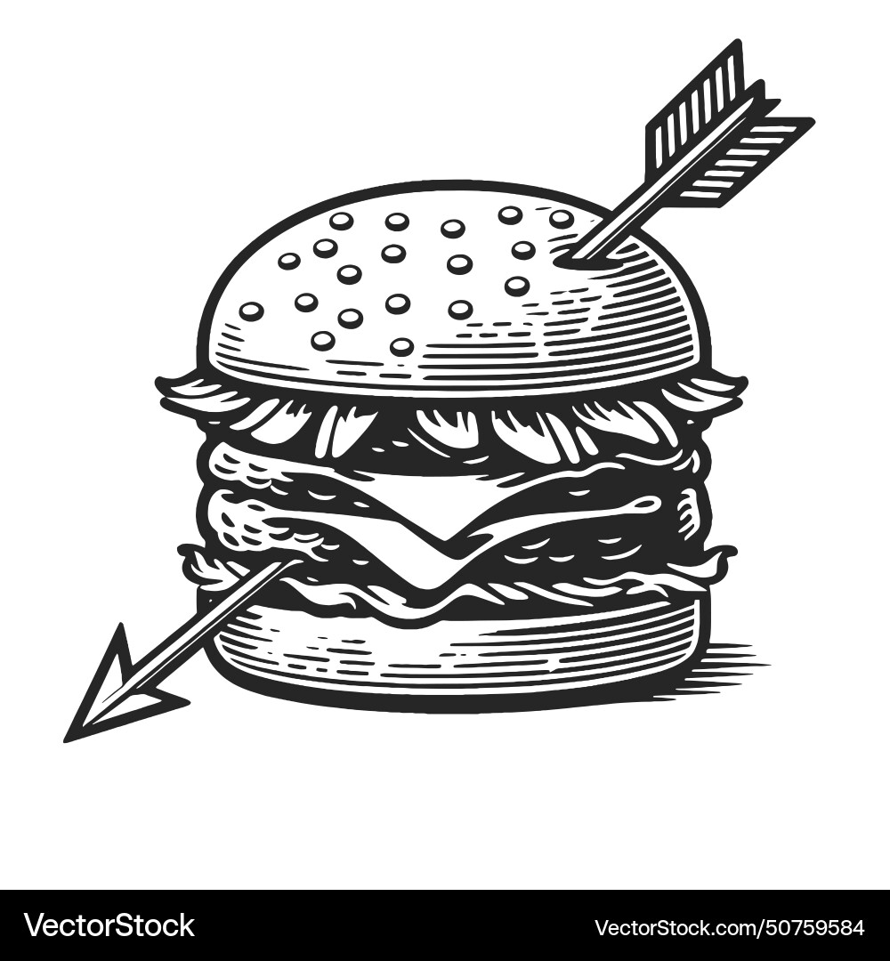 Burger with arrow engraving Royalty Free Vector Image
